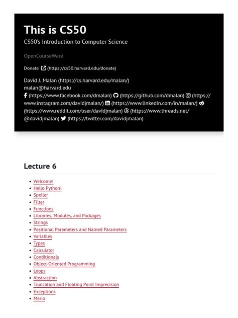 Cs50 Lecture 6 Introduction To Python Pdf Parameter Computer