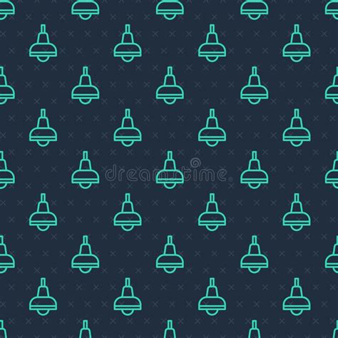 Green Line Lamp Hanging Icon Isolated Seamless Pattern On Blue
