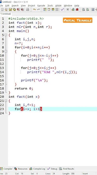 Pascal Triangle Pattern Program In C Youtube