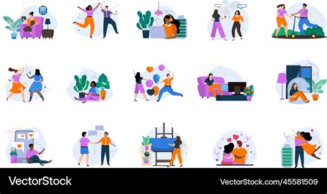 Introvert And Extrovert People Flat Recolor Set Vector Image
