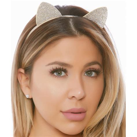 Rhinestone Cat Ears Headband Shimmer Crystals Shiny Kitten Kitty Cream