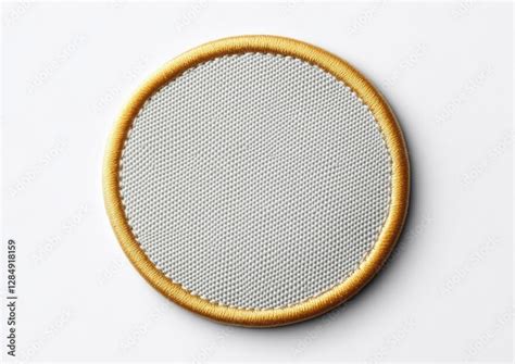 Circular White Embroidered Patch With Gold Border Blank Template