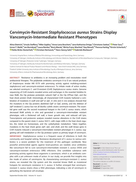 Pdf Cervimycin Resistant Staphylococcus Aureus Strains Display Vancomycin Intermediate