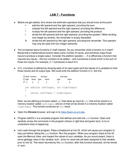 Lab Functions LAB Functions Before We Get Started Lets Review The Arithmetic Operators