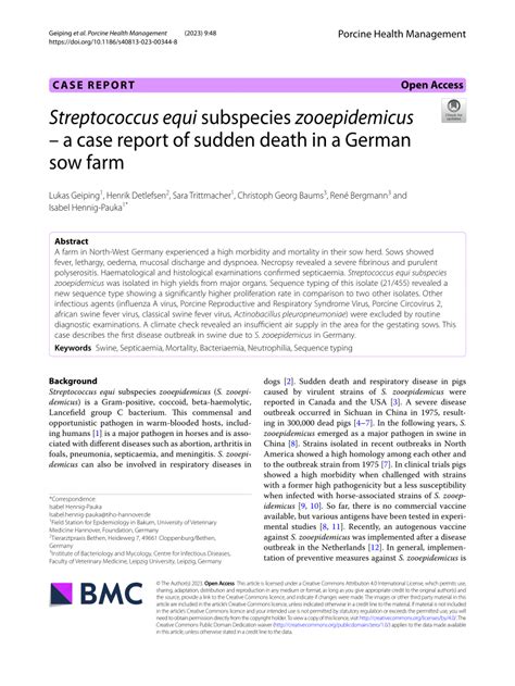 Pdf Streptococcus Equi Subspecies Zooepidemicus A Case Report Of
