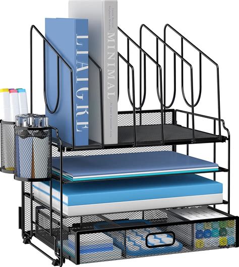 Daltack 4 Tier Mesh Desk Organizer With Drawer Desktop Organizer With