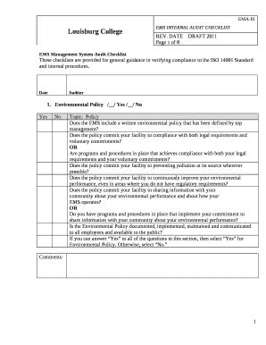EMS Management System Audit Checklist Doc Template PdfFiller