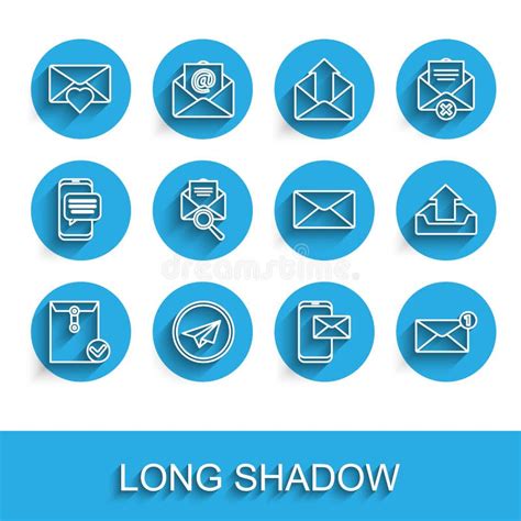 Set Line Envelope And Check Mark Paper Plane With Valentine Heart Mobile Envelope Magnifying