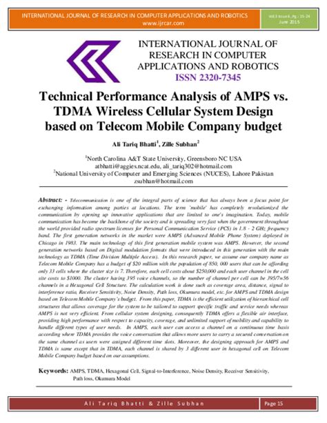 Technical Performance Analysis Of Amps Vs Tdma Wireless Cellular System Design Based On Telecom