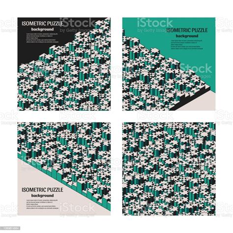 소셜 미디어 스토리 및 게시물 웹 배너 및 디지털 마케팅 모바일 앱을 위한 트렌디한 아이소메트릭 스퀘어 템플릿 많은 다채로운 조각직소 퍼즐 등색 배경 등측투영법에 대한 스톡