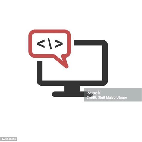 코딩 데스크톱 화면 모니터 컴퓨터 아이콘 로고 템플릿 일러스트 디자인 벡터 Eps 10 0명에 대한 스톡 벡터 아트 및 기타 이미지 Istock