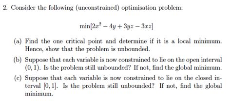 solved 2 consider the following unconstrained