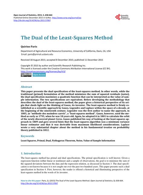PDF The Dual Of The Least Squares Method
