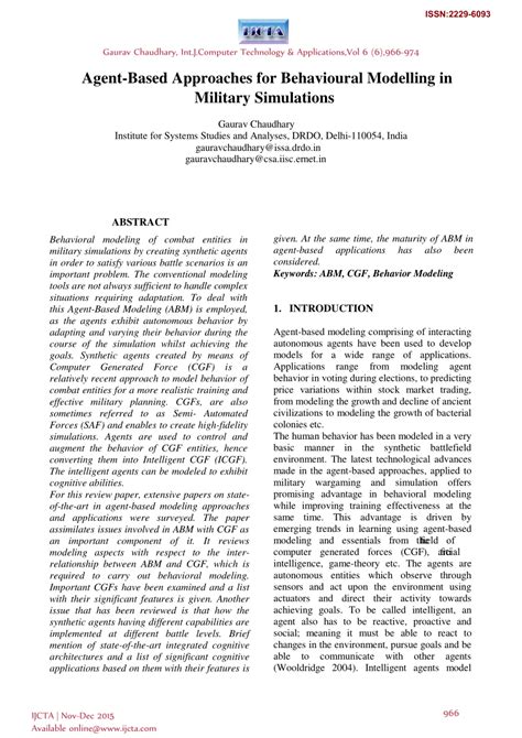 Pdf Agent Based Approaches For Behavioural Modelling In Military