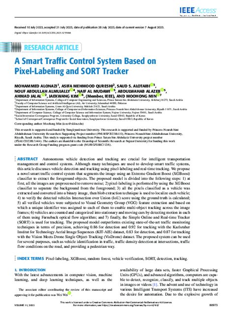 Pdf A Smart Traffic Control System Based On Pixel Labeling And Sort Tracker