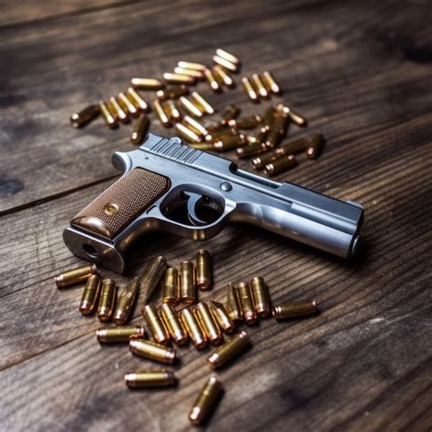 Premium Photo Gun And Bullets On Studio Background