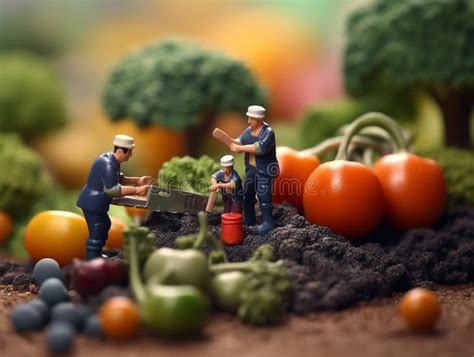 Two Miniature Workers Working On Vegetables Stock Illustration Illustration Of Campaign