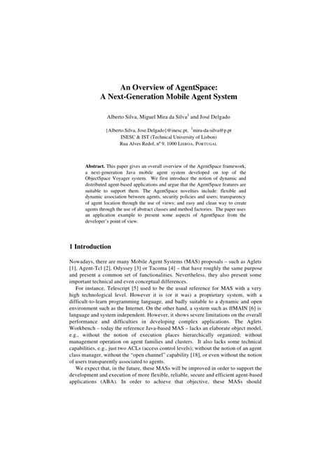 Pdf An Overview Of Agentspace A Next Generation Mobile Agent System