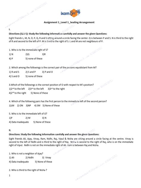 Assignment 1easy Levelseating Arrangement Pdf