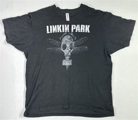 Vintage 90s Linkin Park Band Tee Black Tultex Shirt Gas Mask Logo
