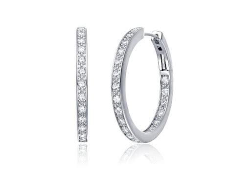 Clear Cubic Zirconia Rhodium Plated Over Sterling Silver Round Huggie