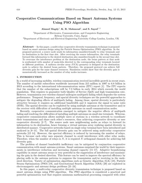Pdf Cooperative Communications Based Smart Antenna Systems Using Pso Algorithm