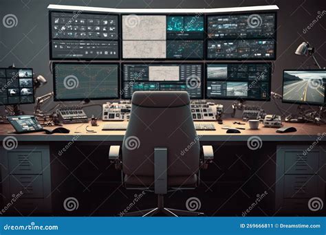 Computer Desk With Multiple Monitors In Front Of It Generative Ai