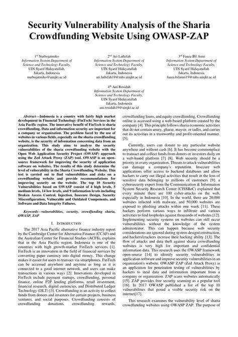 Pdf Security Vulnerability Analysis Of The Sharia Crowdfunding