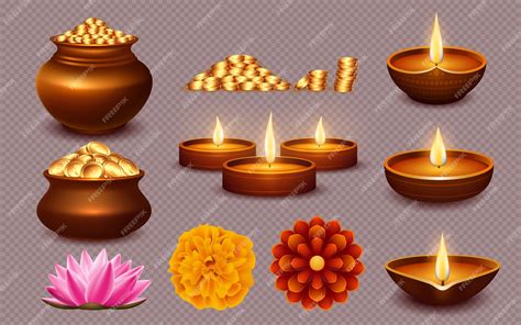 Premium Vector Realistic Dhanteras Element Set Collection