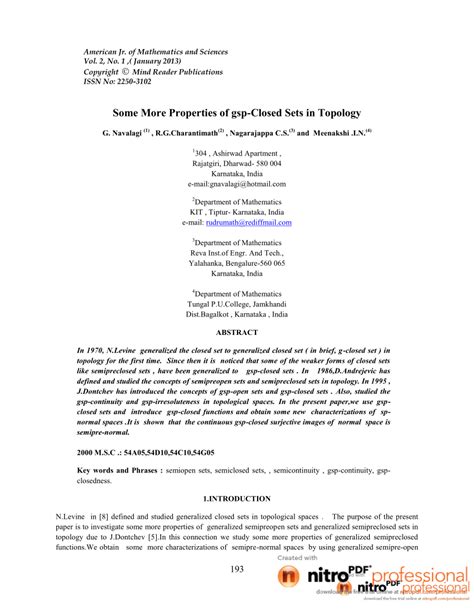 pdf some more properties of gsp closed sets in topology