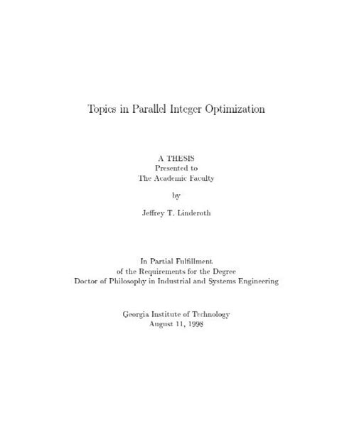 topics in parallel integer optimization a thesis presented to coe