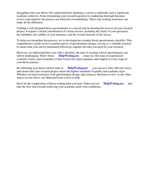 Example Thesis Questionnaire Checklist Download Free Pdf Survey