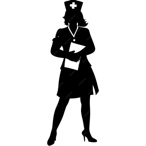 Nurse Silhouette Vector Illustration With Medical Clipboard On Grey