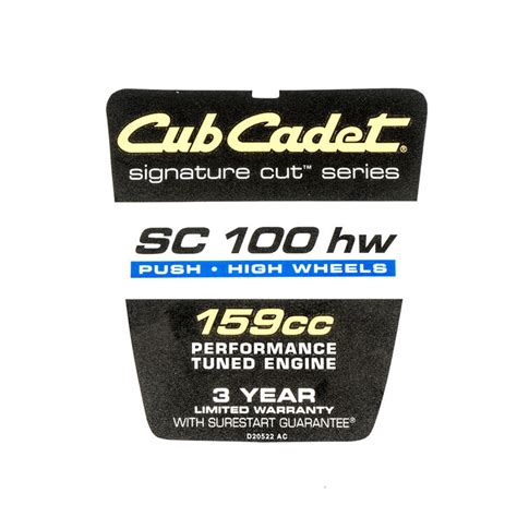Lbl Shroud Sc 100 Hw Cub Cad 777d20522 Cub Cadet Us