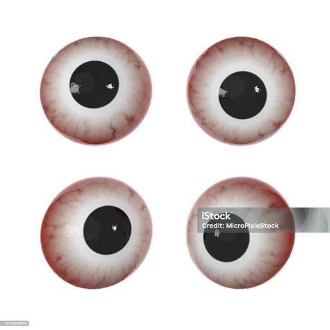 하얀 배경에 할로윈 테마를위한 소름 끼치고 피 묻은 안구의 네 가지 포즈 흰색 배경에 대한 스톡 사진 및 기타 이미지 흰색 배경 0명 3차원 형태 Istock