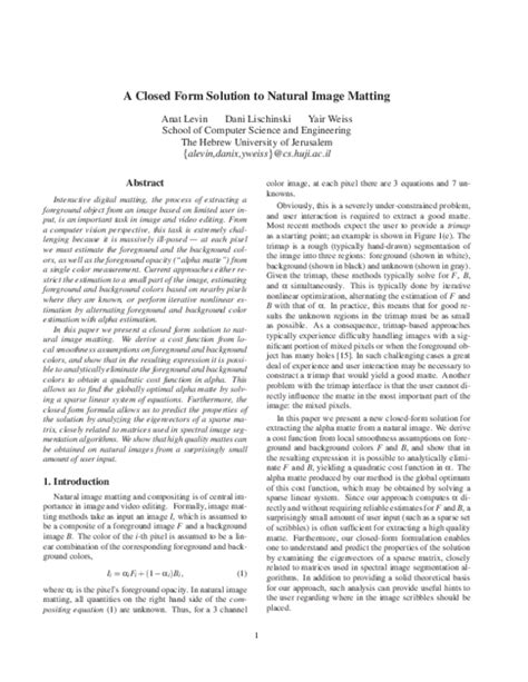 pdf a closed form solution to natural image matting