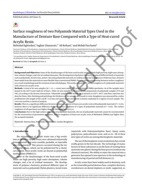 Pdf Surface Roughness Of Two Polyamide Material Types Used In The