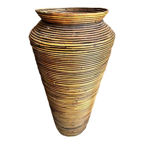1970s Mid Century Italian Pencil Reed Rattan Floor Vase Chairish