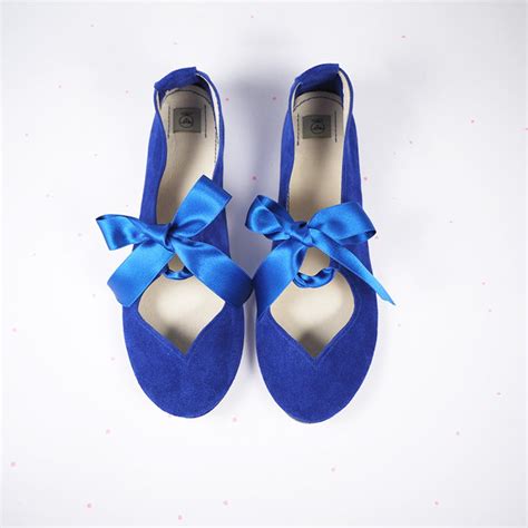 Ballet Flats With Satin Ribbon In Royal Blue Soft Italian Leather