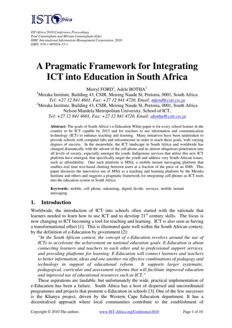 Pdf Pragmatic Framework For Integrating Ict Into Education In South