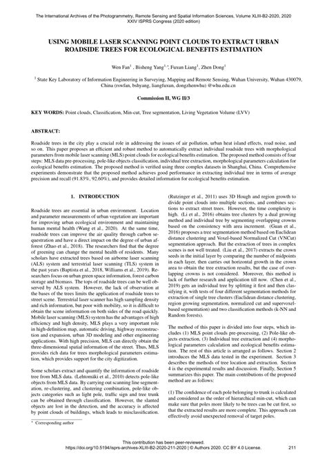 Pdf Using Mobile Laser Scanning Point Clouds To Extract Urban Roadside Trees For Ecological
