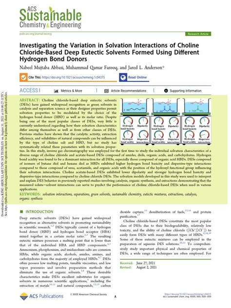 Investigating The Variation In Solvation Interactions Of Choline Chloride Based Deep Eutectic
