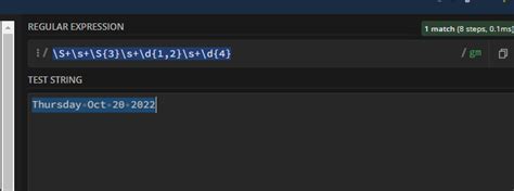 help wit regex to match the date string dddd mmm dd yyyy something