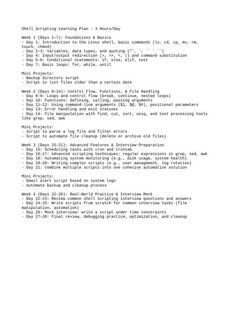 Shell Scripting Learning Plan 3hrs Pdf