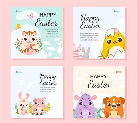 Premium Vector Easter Eggs Post Template Set