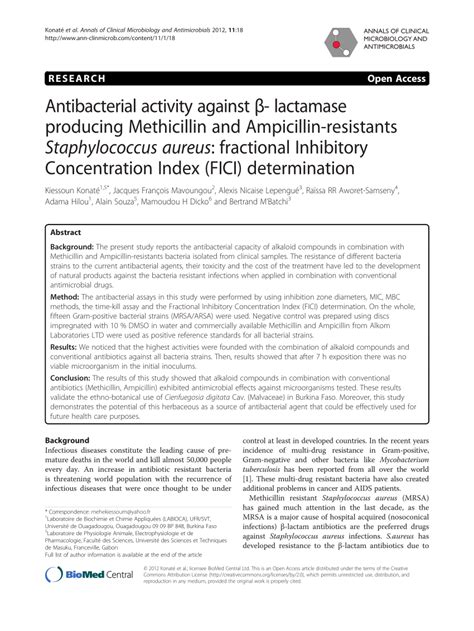 Pdf Antibacterial Activity Against β Lactamase Producing Methicillin And Ampicillin