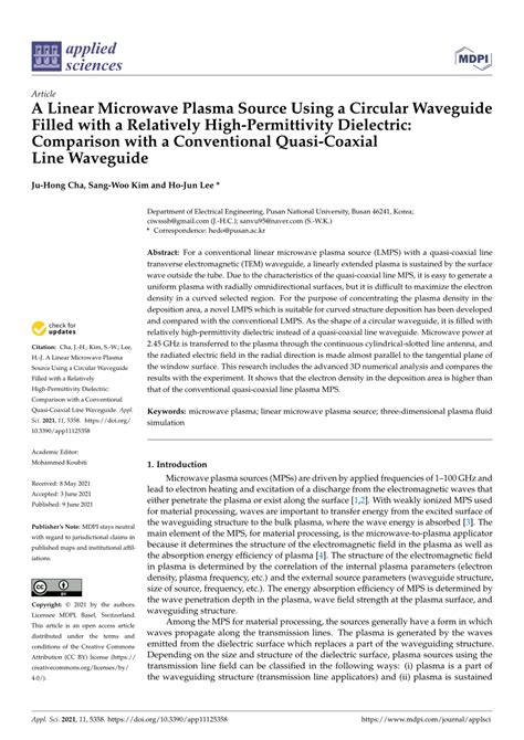 Pdf A Linear Microwave Plasma Source Using A Circular Waveguide