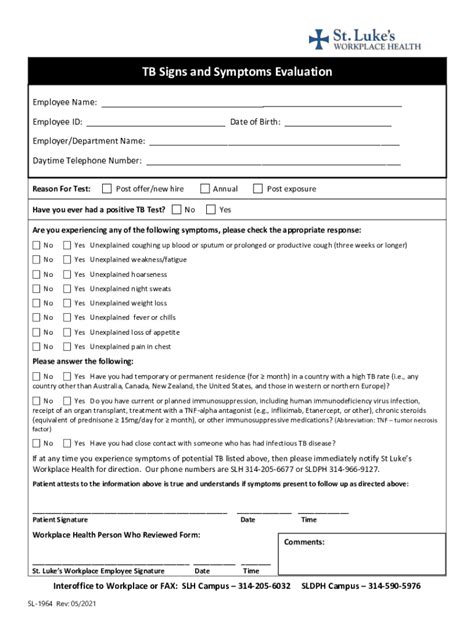 Fillable Online Tb Signs And Symptoms Evaluation Workplace Health Fax Email Print Pdffiller