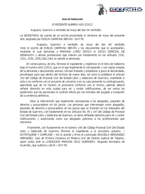 Auto De Radicacion Final Pdf