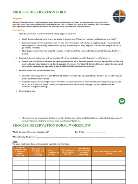Process Observation Form Pdf Cakes Observation